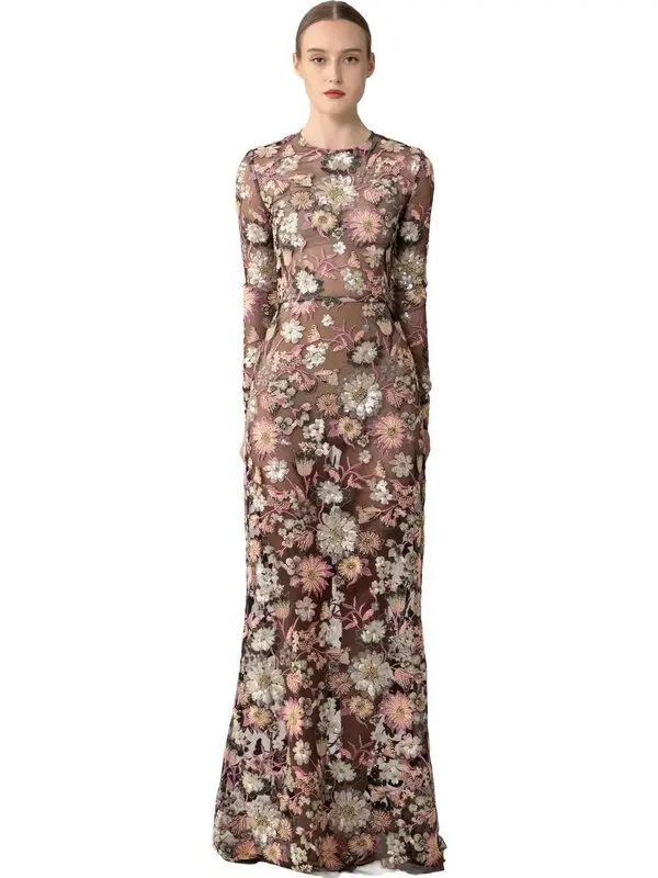 SAU LEE Goldie Maxi Dress With Floral Sequins - Black Multi