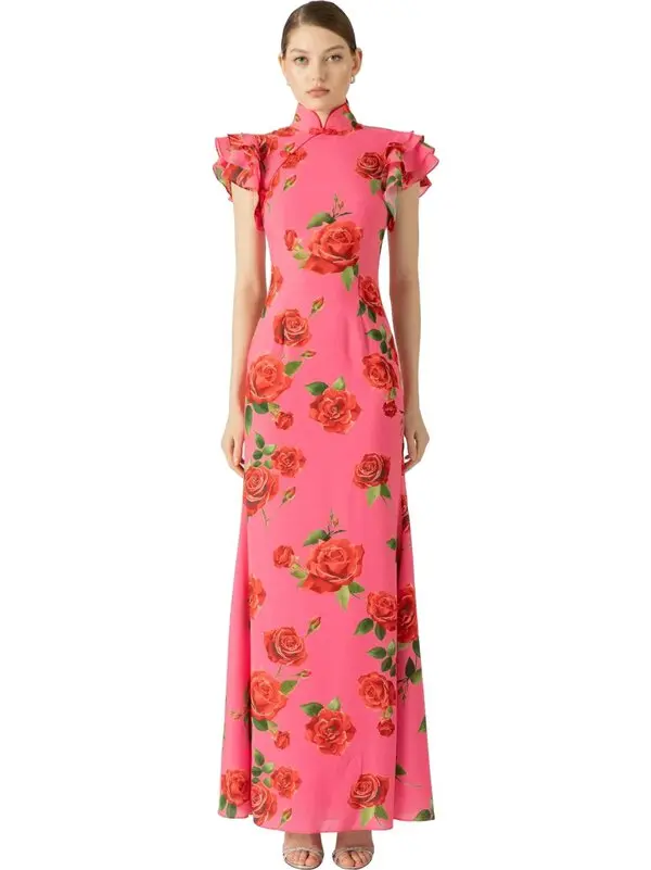 SAU LEE Sylvie Floral Maxi Dress - Pink Rose Print