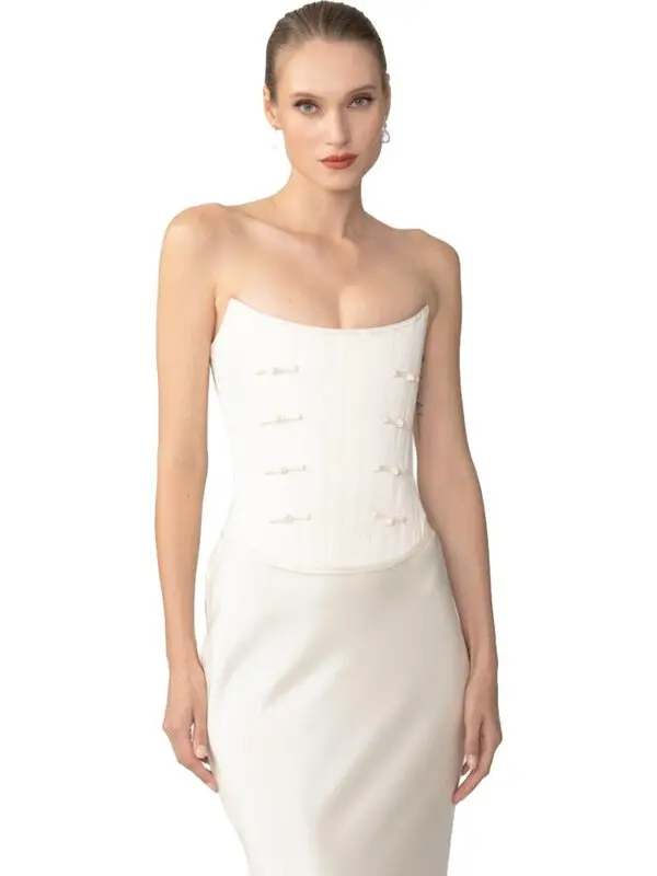 SAU LEE Della Satin Corset Top - Ivory