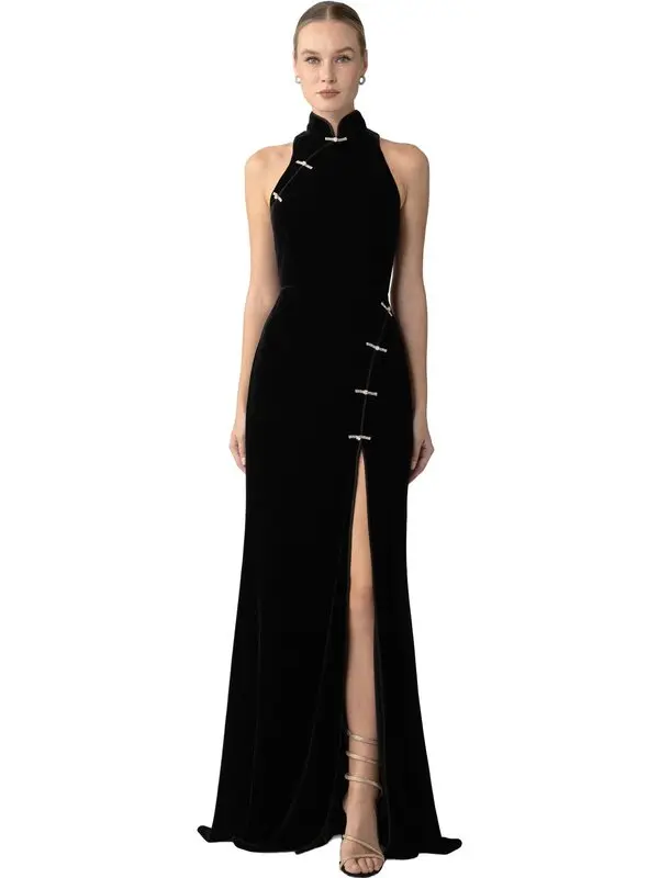 SAU LEE Ariana Velvet Gown - Black