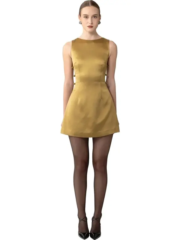SAU LEE Teddi Satin Mini Dress - Golden Olive