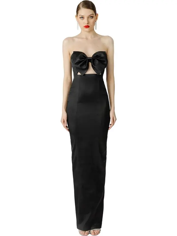 SAU LEE Esther Strapless Gown With Bow Detail And Cutout - Black