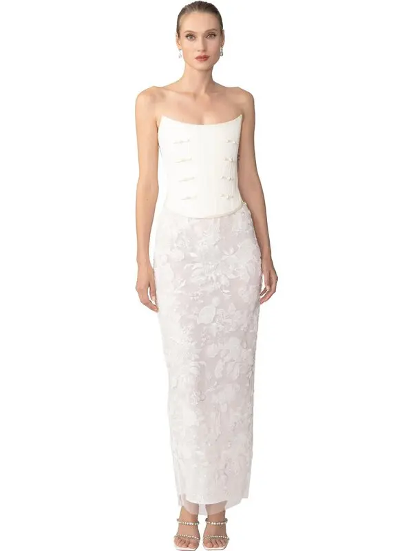 SAU LEE Arielle Embroidered Midi Skirt - White
