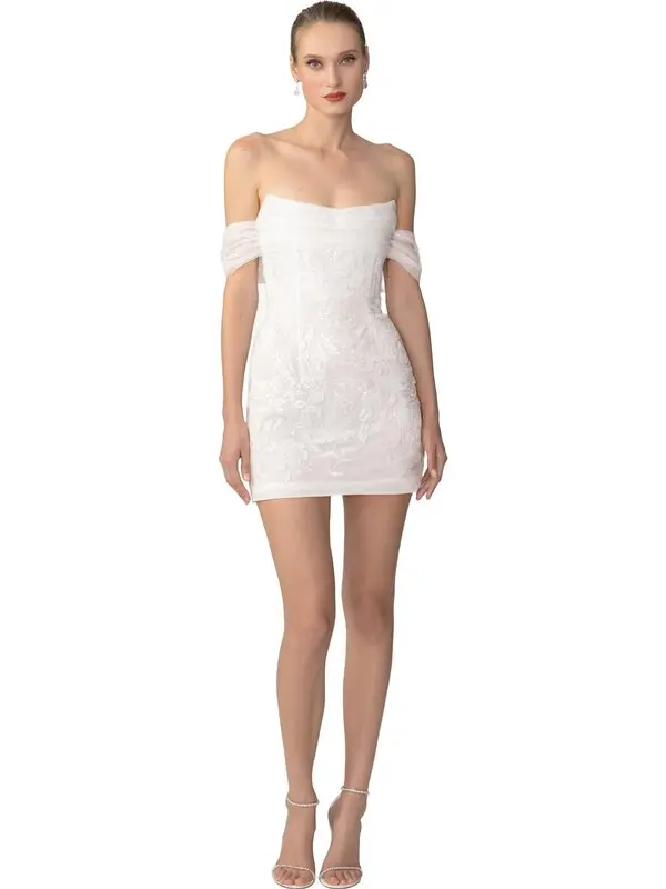 SAU LEE Freya Embroidered Strapless Mini Dress - White