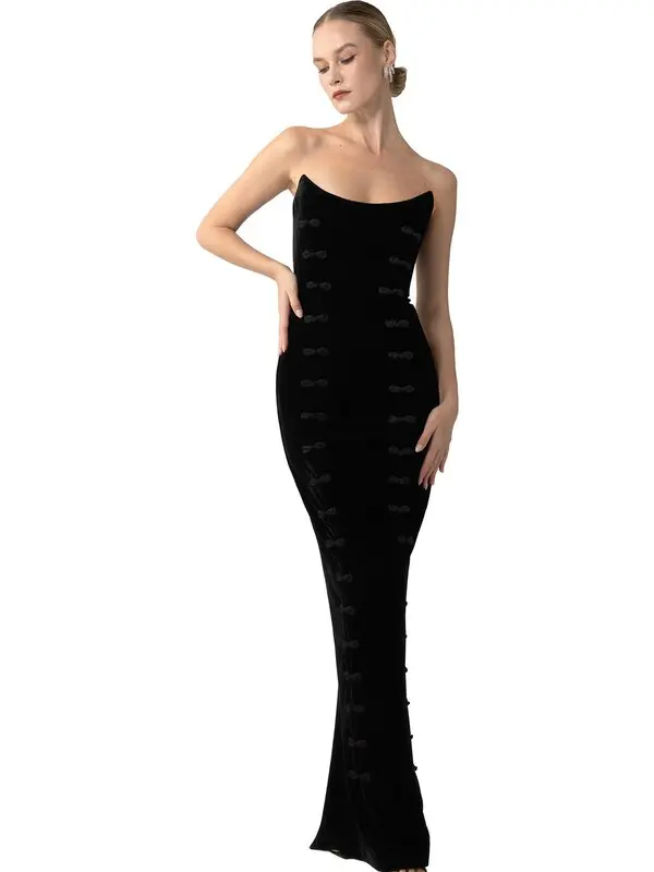 SAU LEE Vesper Velvet Gown - Black