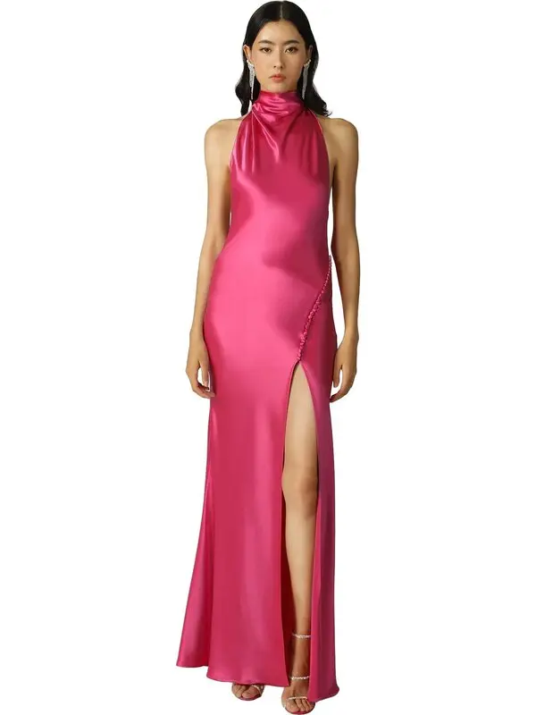 SAU LEE Penelope Backless Satin Gown - Fuchsia