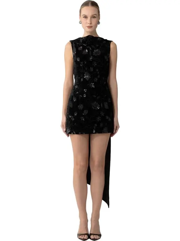 SAU LEE Velvet Sequin Embroidered Mini Dress - Black