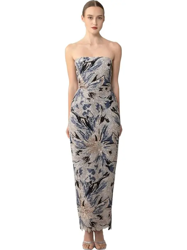 SAU LEE Meryl Sequined Strapless Midi Dress - Blue Multi