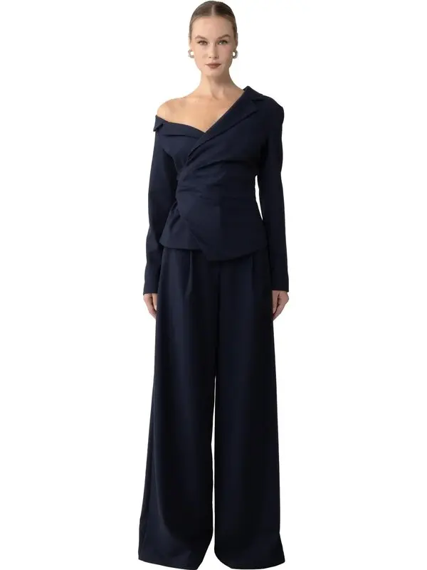 SAU LEE Neve Wool Blend Wide-leg Tailored Pants - Midnight Blue