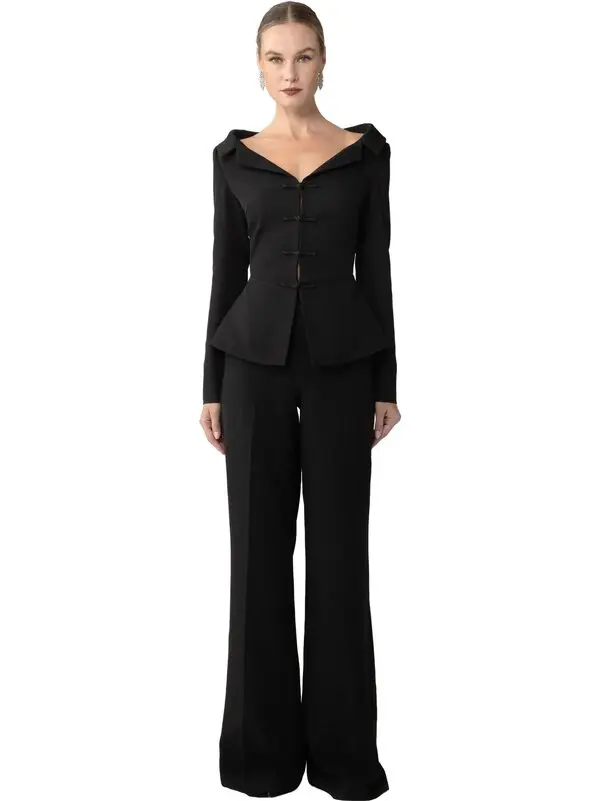 SAU LEE High Rise Pleated Flared Crepe Pants - Black