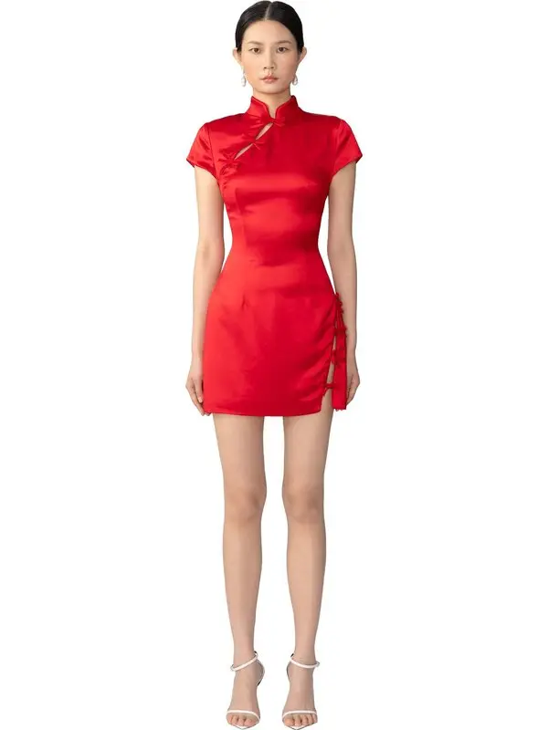 SAU LEE Tina Satin Mini Dress - Red