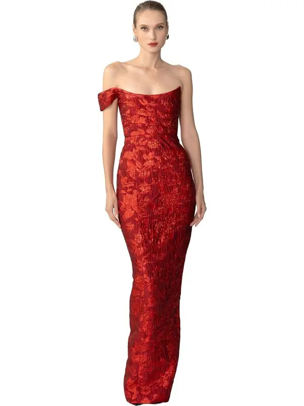 SAU LEE Jackson Jacquard Gown - Red