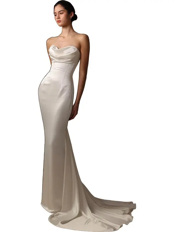 SAU LEE Rianne Satin Gown - Ivory