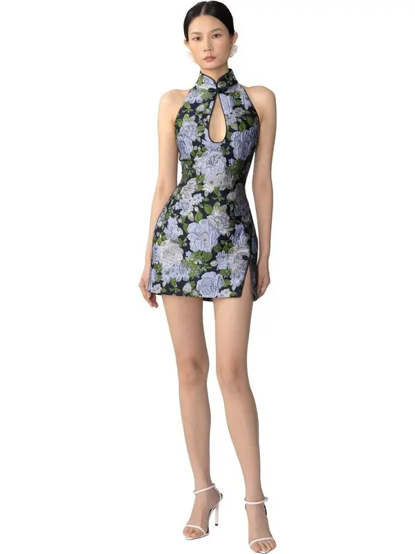 SAU LEE Eva Mini Dress In Winter Floral Jacquard - Blue Multi