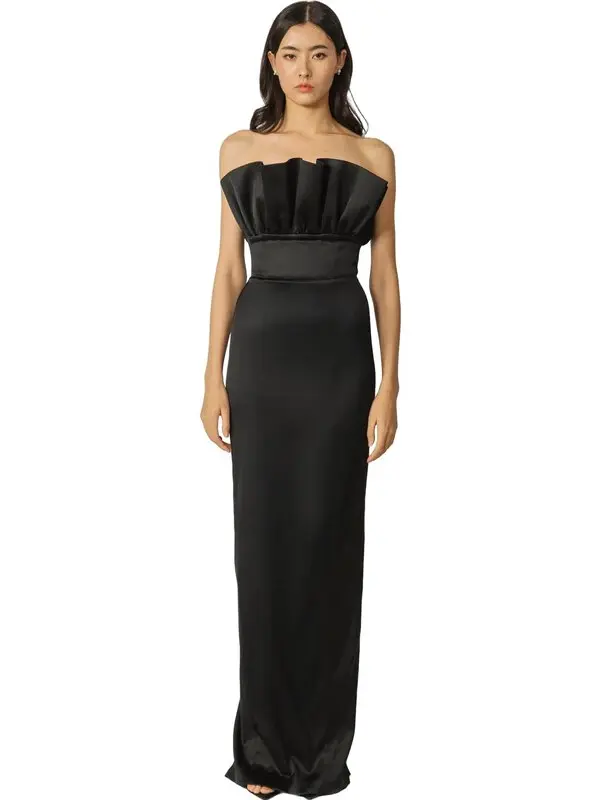 SAU LEE Noah Strapless Satin Column Gown - Black