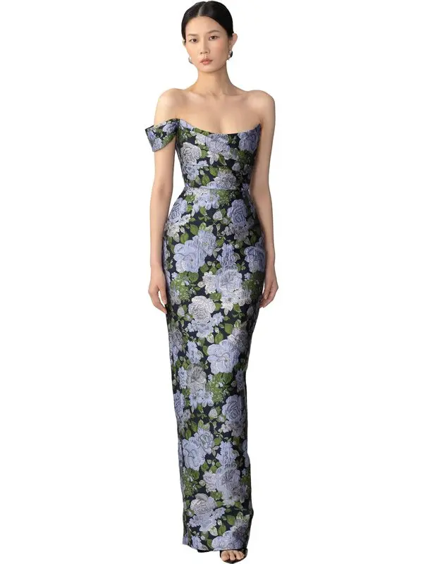 SAU LEE Jackson Jacquard Gown - Blue Multi