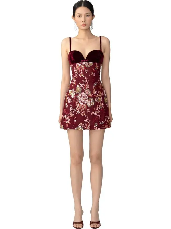 SAU LEE Aura Mini Dress - Oxblood