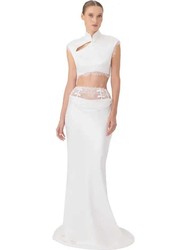 SAU LEE Lila Satin Maxi Skirt - Ivory