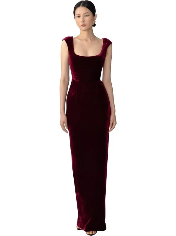 SAU LEE Brooke Velvet Gown - Oxblood