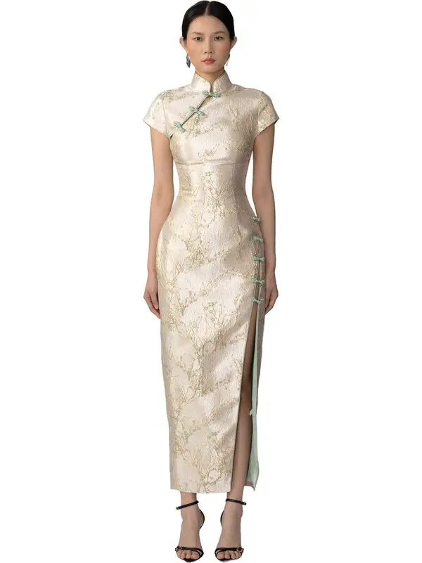 SAU LEE Josephine Jacquard Midi Dress - Silver Mint