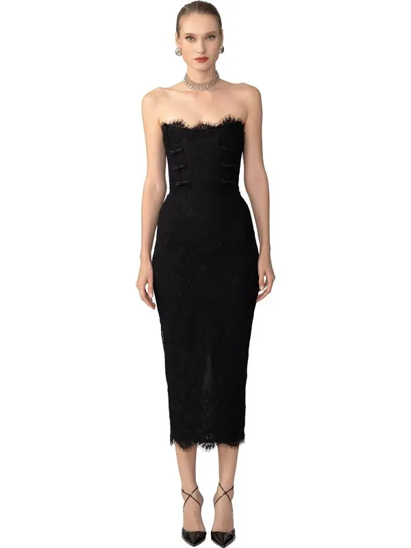 SAU LEE Sofina Lace Corset Midi Dress - Black