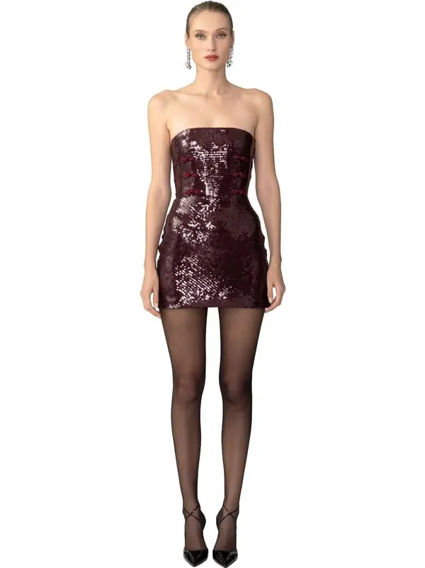 SAU LEE Cindy Sequin Mini Dress - Oxblood