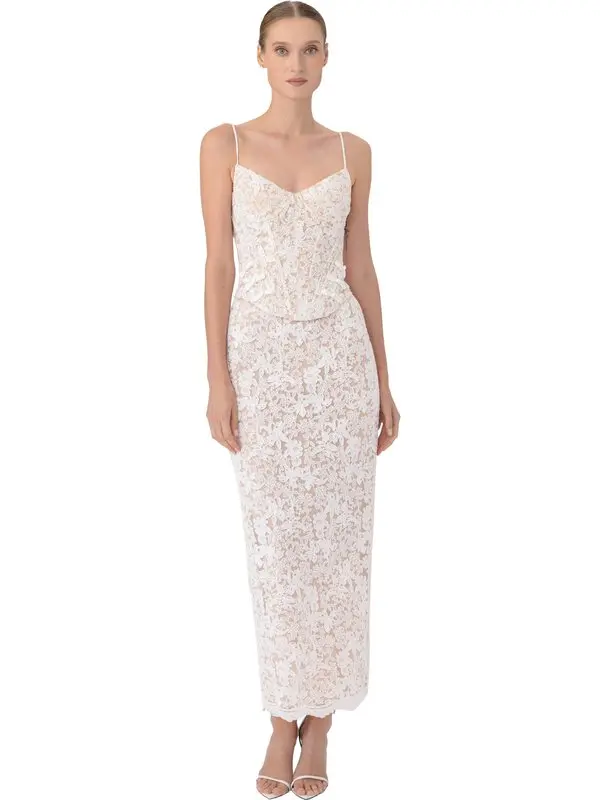 SAU LEE Roma Lace Midi Skirt - White