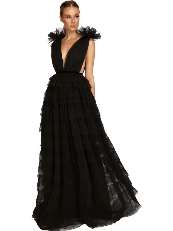 SAU LEE Sabrina Tulle Gown - Black