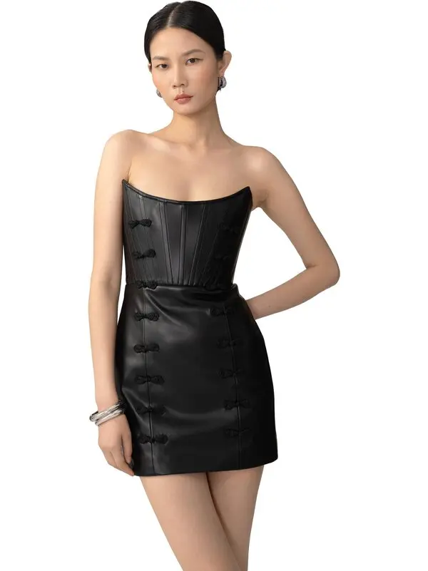 SAU LEE Jana Strapless Faux Leather Mini Dress - Black