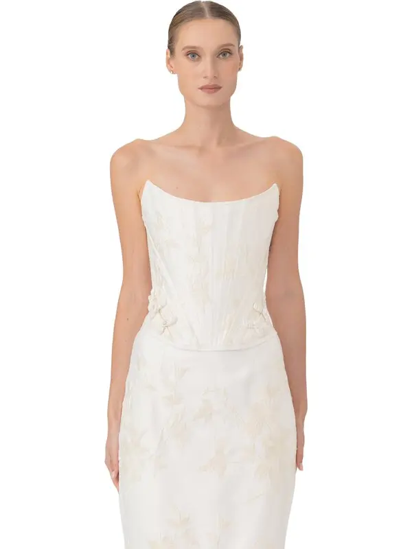 SAU LEE Sutton Embroidered Corset Top - White
