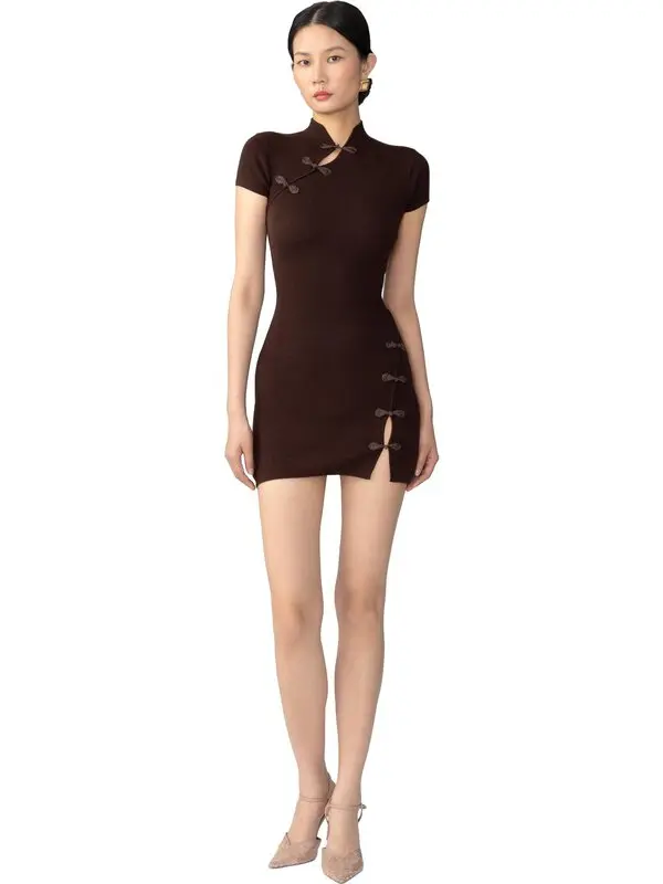 SAU LEE Denali Knit Mini Dress - Espresso