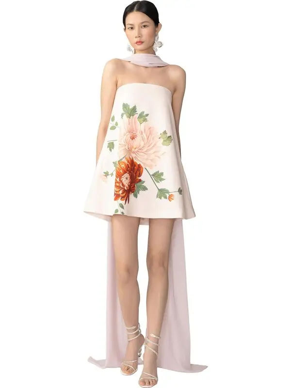 SAU LEE Ruby Satin Strapless Mini Dress With Scarf - Blush Pink