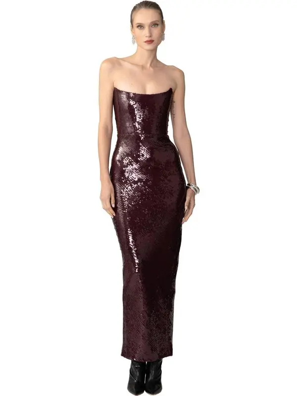 SAU LEE Venus Sequin Gown - Oxblood