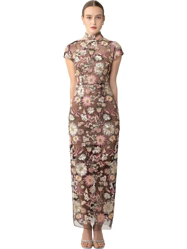 SAU LEE Gina Embellished Floral Maxi Dress - Black Multi