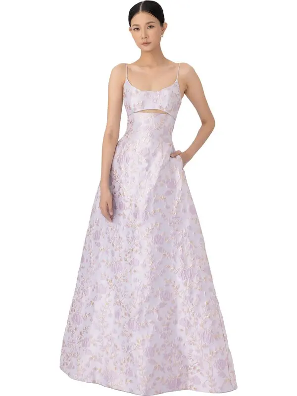 SAU LEE Jacinda Jacquard Gown - Lilac Ash