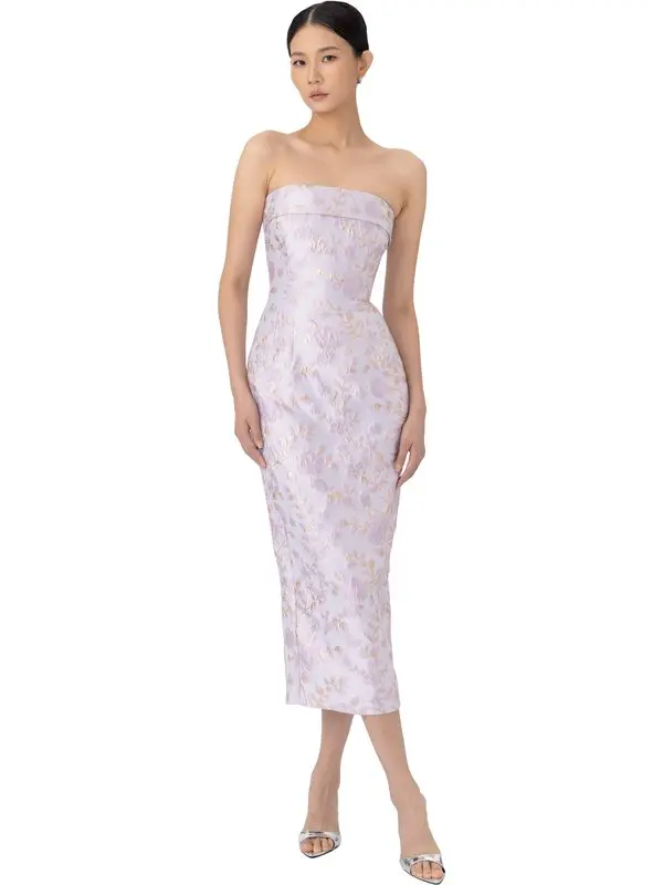 SAU LEE Judith Jacquard Strapless Midi Dress - Lilac Ash