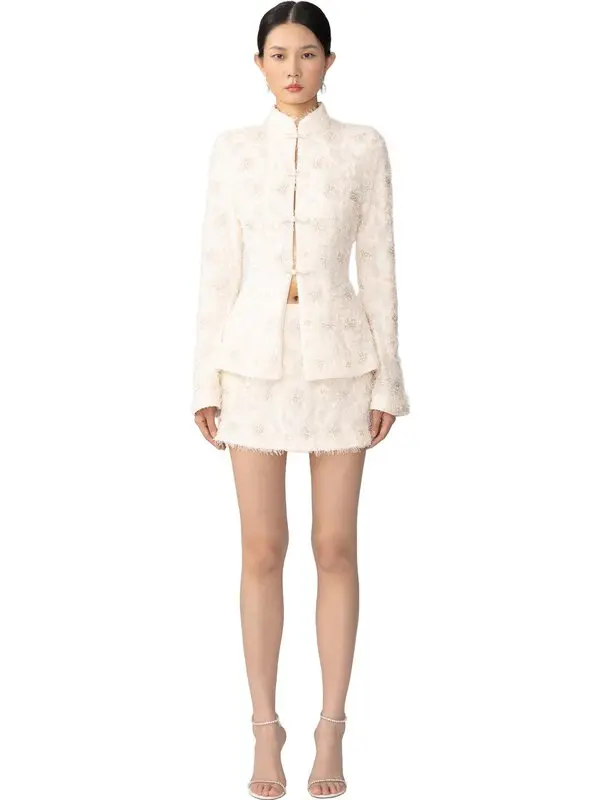 SAU LEE Aja Embroidered Knit Mini Skirt - Ivory