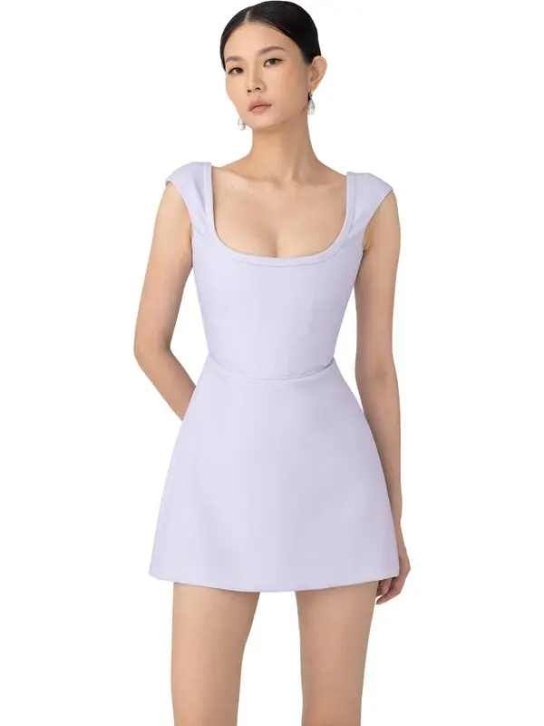 SAU LEE Bryn Mini Dress With Scoop Neckline And Corset Detail - Dusty Lavender