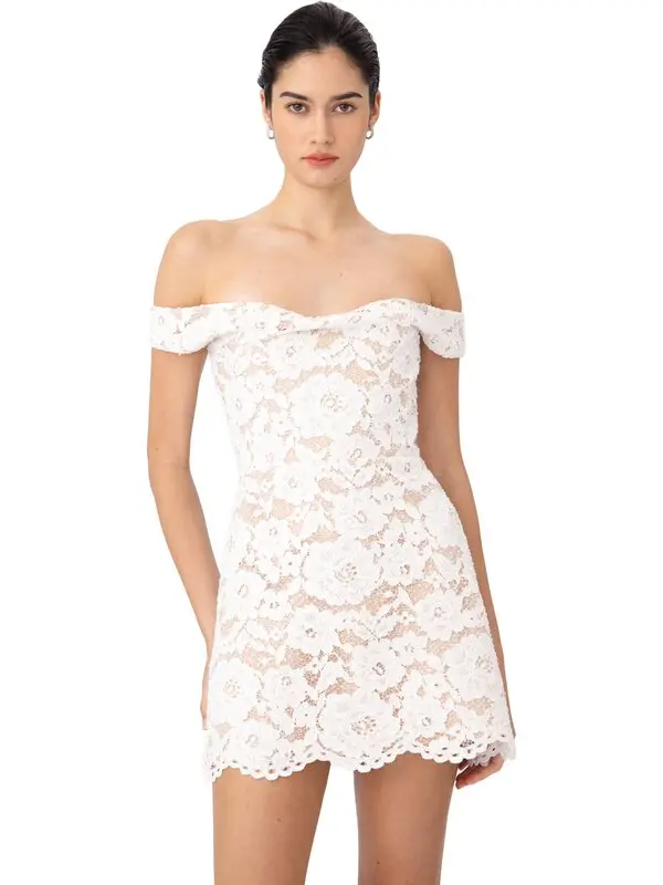 SAU LEE Daphne Lace Mini Dress - White
