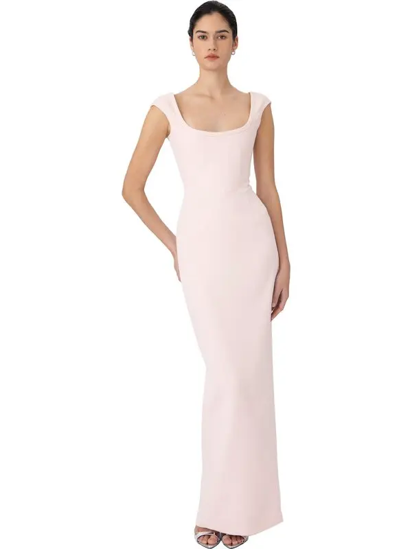 SAU LEE Brooke Gown Elegant Crepe Floor-length Dress With Corset Detail - Pink Cloud