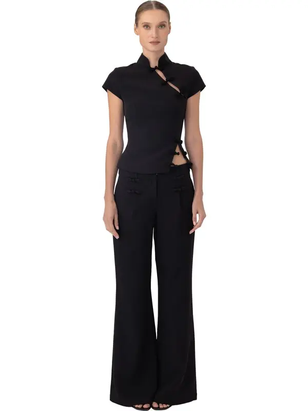 SAU LEE Soren Wide-leg Crepe Pants With Knot Detailing - Black