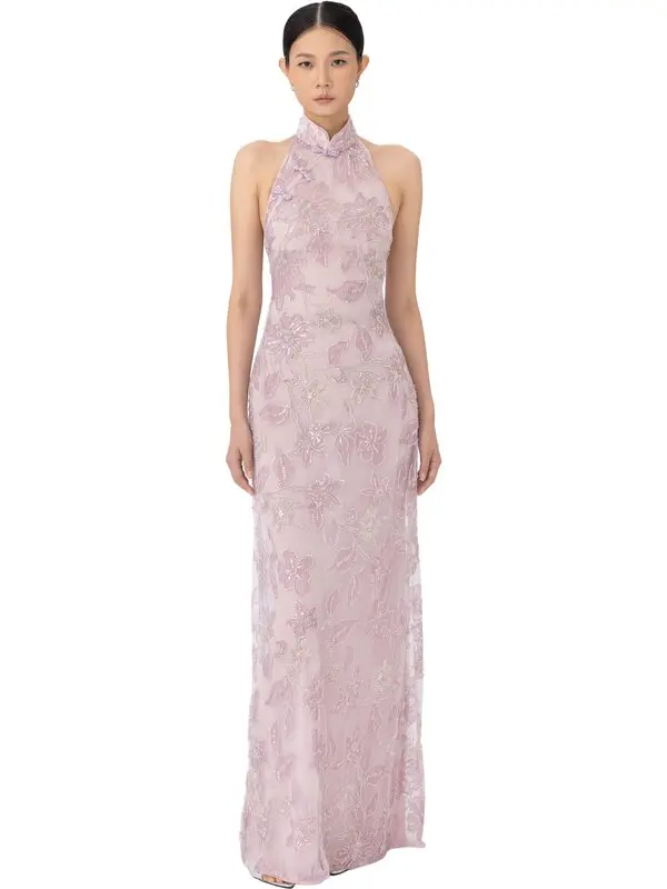 SAU LEE Grace Embellished Maxi Dress With Sequins And Beads - Soft Lilac