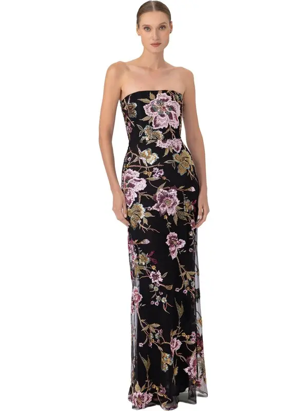 SAU LEE Pippa Strapless Embellished Maxi Gown - Black Multi
