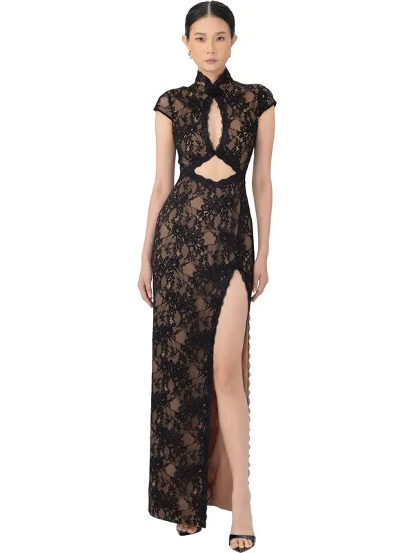SAU LEE Moira Lace Maxi Dress With Cut-out Detail - Black