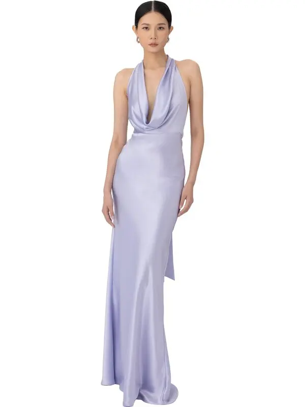 SAU LEE Pearl Satin Gown - Dusty Lavender