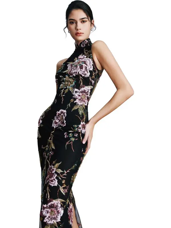 SAU LEE Parker Embellished Maxi Dress - Black Multi