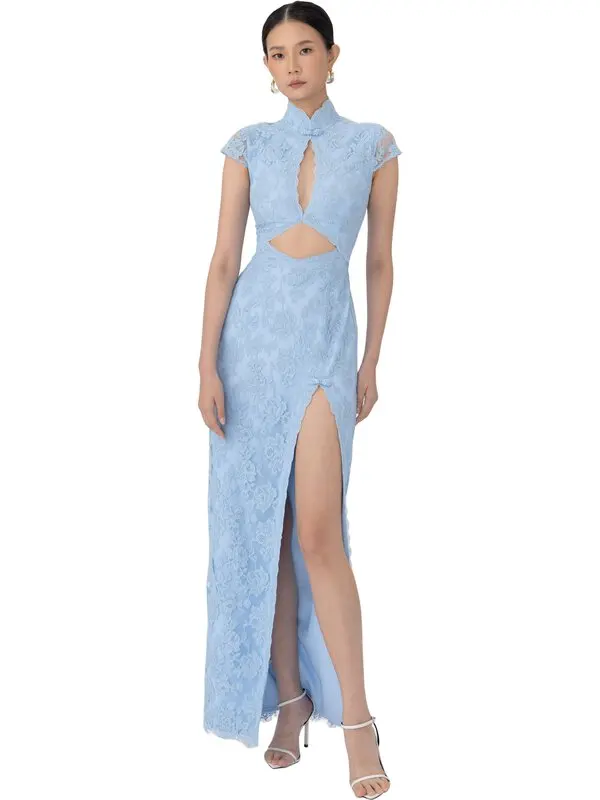 SAU LEE Moira Lace Maxi Dress - Sky Blue