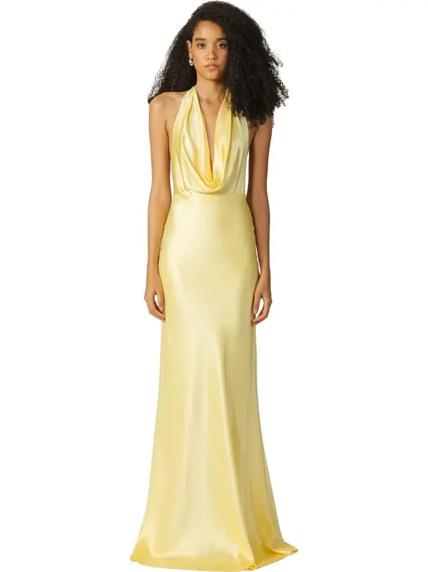 SAU LEE Pearl Satin Gown - Popcorn Yellow