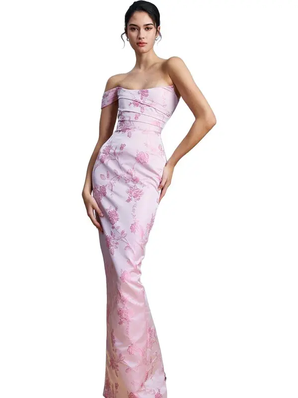SAU LEE Jackson Brocade Gown - Pink Rococo