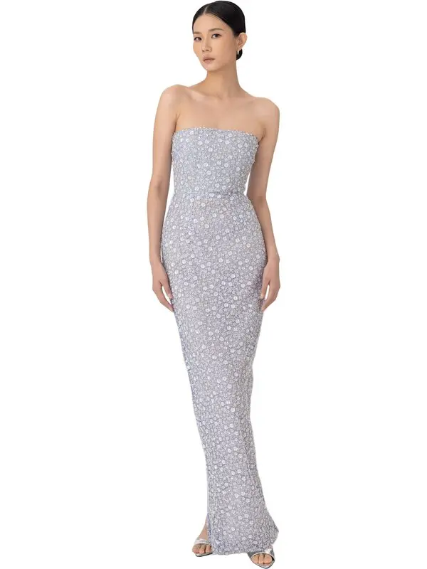 SAU LEE Tilly Strapless Embellished Maxi Dress - Silver Grey